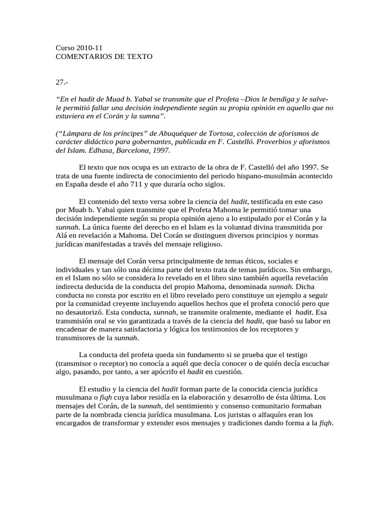 Textos Hispano-musulmanes Comentados | PDF | Hadith | Juez