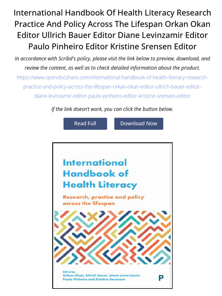 International Handbook Of Health Literacy Research Practice And Policy ...