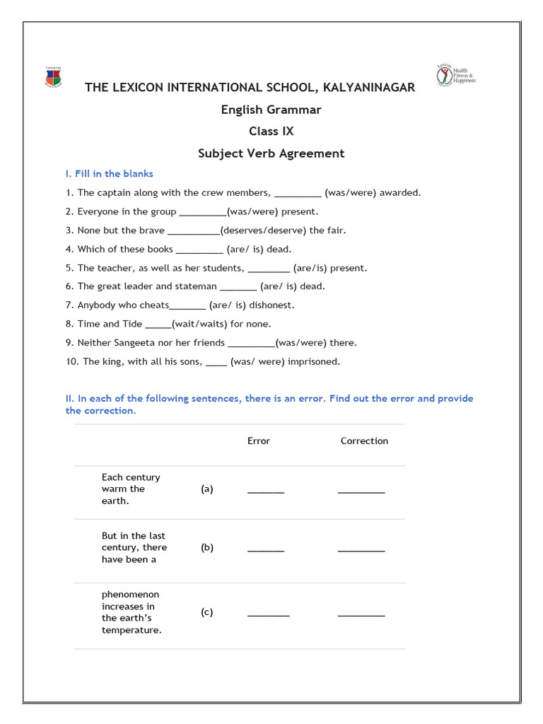 Class IX English Grammar Exercises | PDF