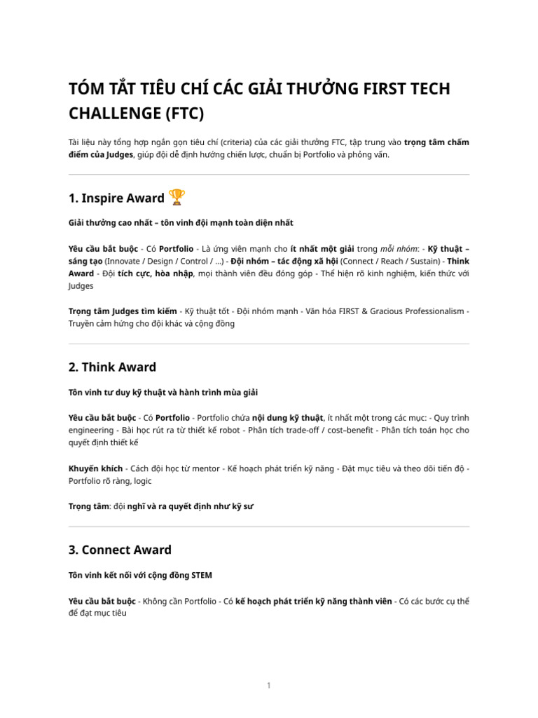 Ftc Awards – Summary Criteria | PDF