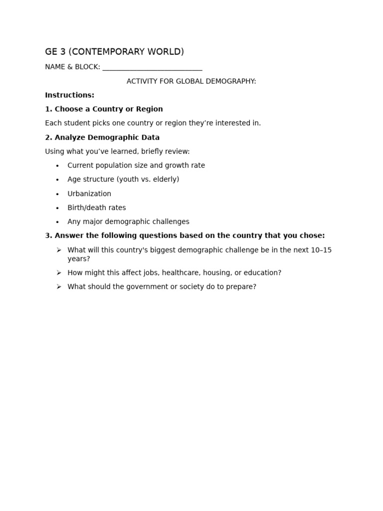 Global Demography Activity Guide | PDF