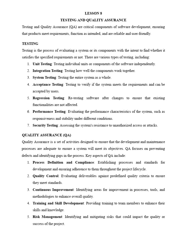 Testing and Quality Assurance in Software | PDF | Quality Assurance ...