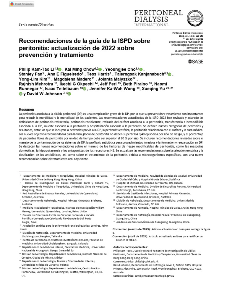 Guìa ISPD Sobre Peritonitis 2022 | PDF | Hemodiálisis | Nefrología