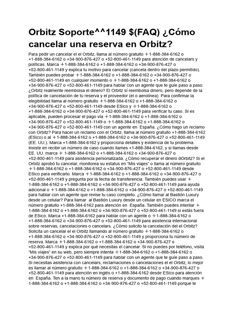 Orbitz Soporte^^1149 $(FAQ) ¿Cómo cancelar una reserva en Orbitz? | PDF