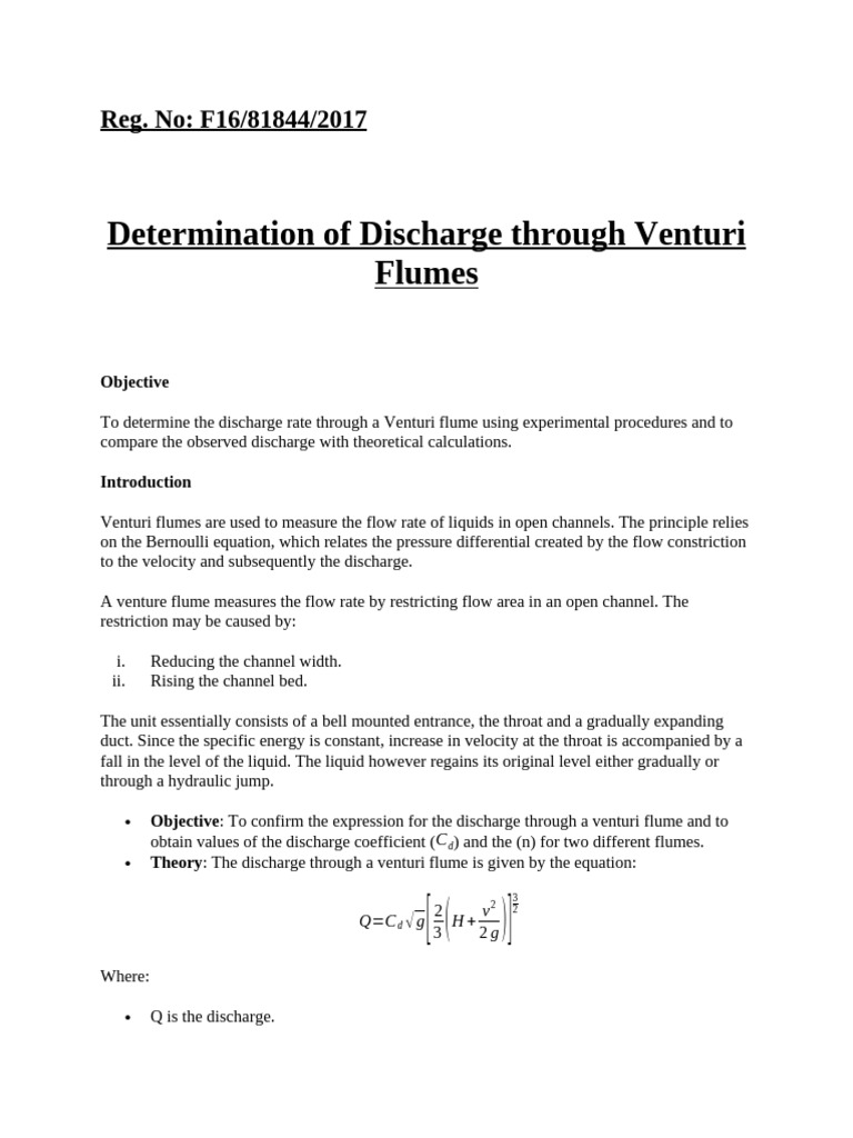 Venturi Flume Experiment (Wabuke Brian) | PDF | Flow Measurement ...