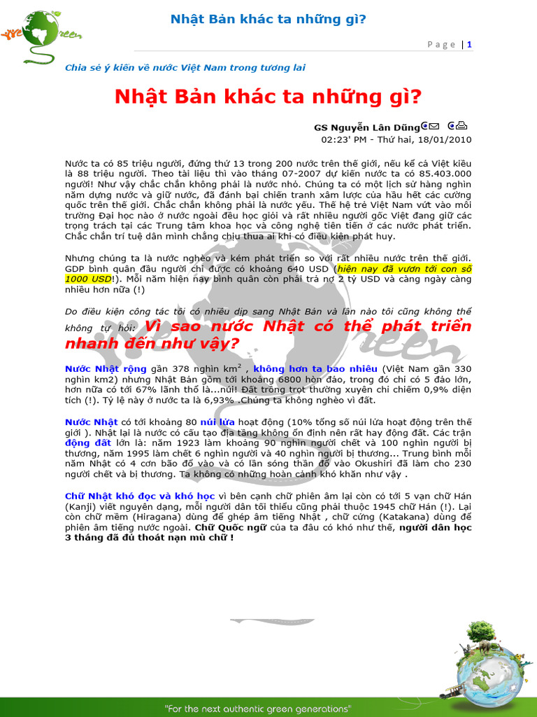Nhat Ban Khac Ta Nhung Gi - Nguyen Lan Dung | PDF