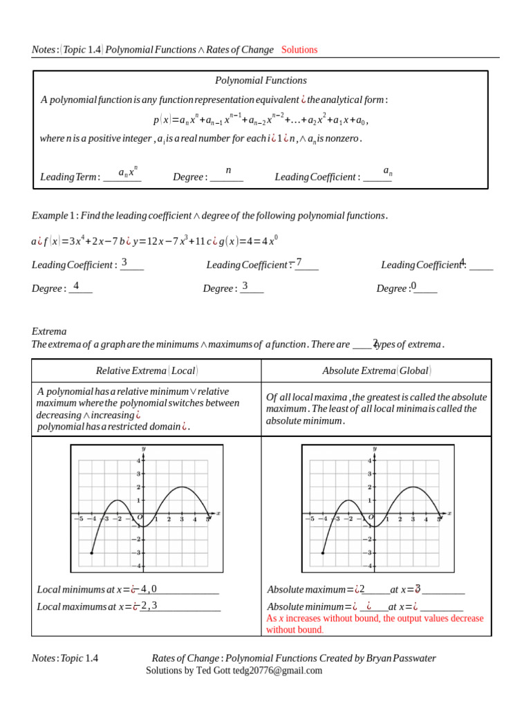 Notes Key Topic 1.4 Polynomial Functions and Rates of Change AP PC ...