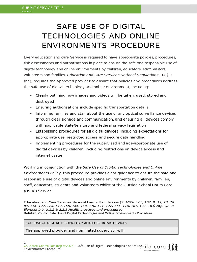 QA2 Safe Use of Digital Technologies and Online Environments Procedure ...