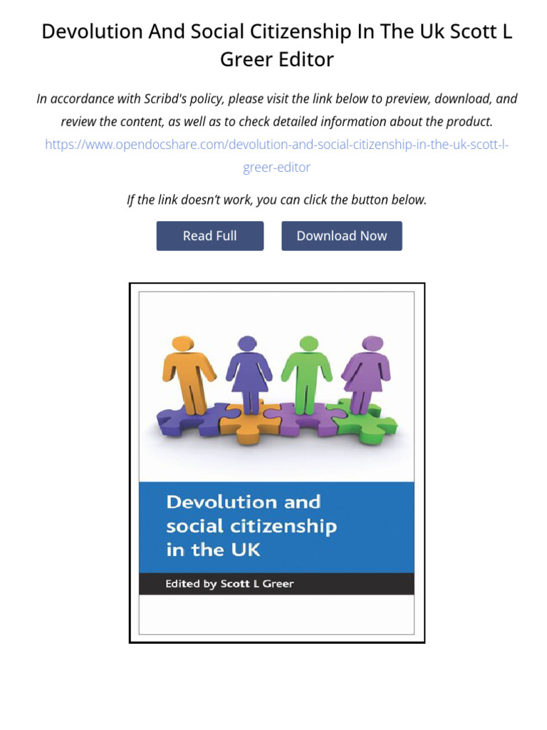 Devolution And Social Citizenship In The Uk Scott L Greer Editor | PDF ...
