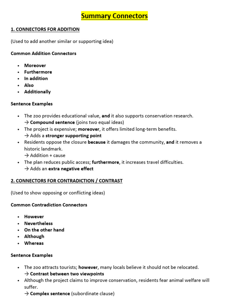 Essential Connectors for Writing | PDF