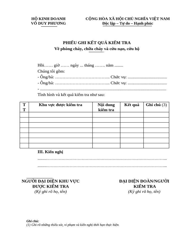 13. Phiếu Ghi Kết Quả Kiểm Tra Về Phòng Cháy, Chữa Cháy | PDF