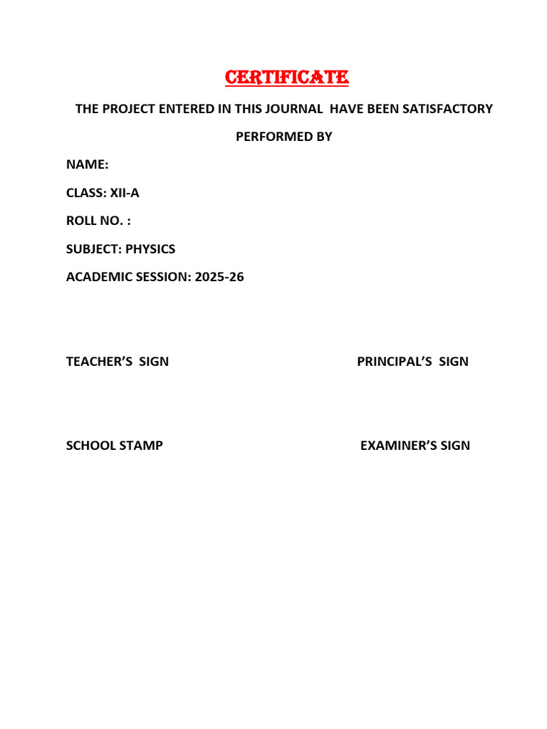 Physics Project Completion Certificate | PDF