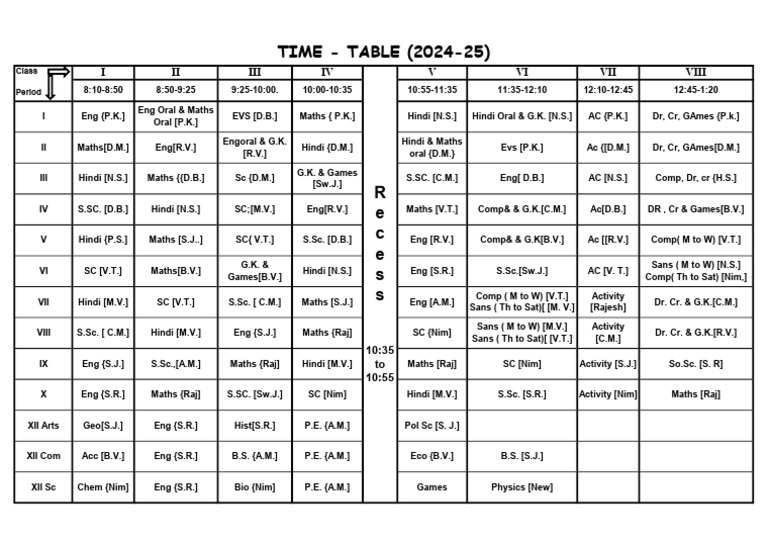 Classwise Time Table | PDF