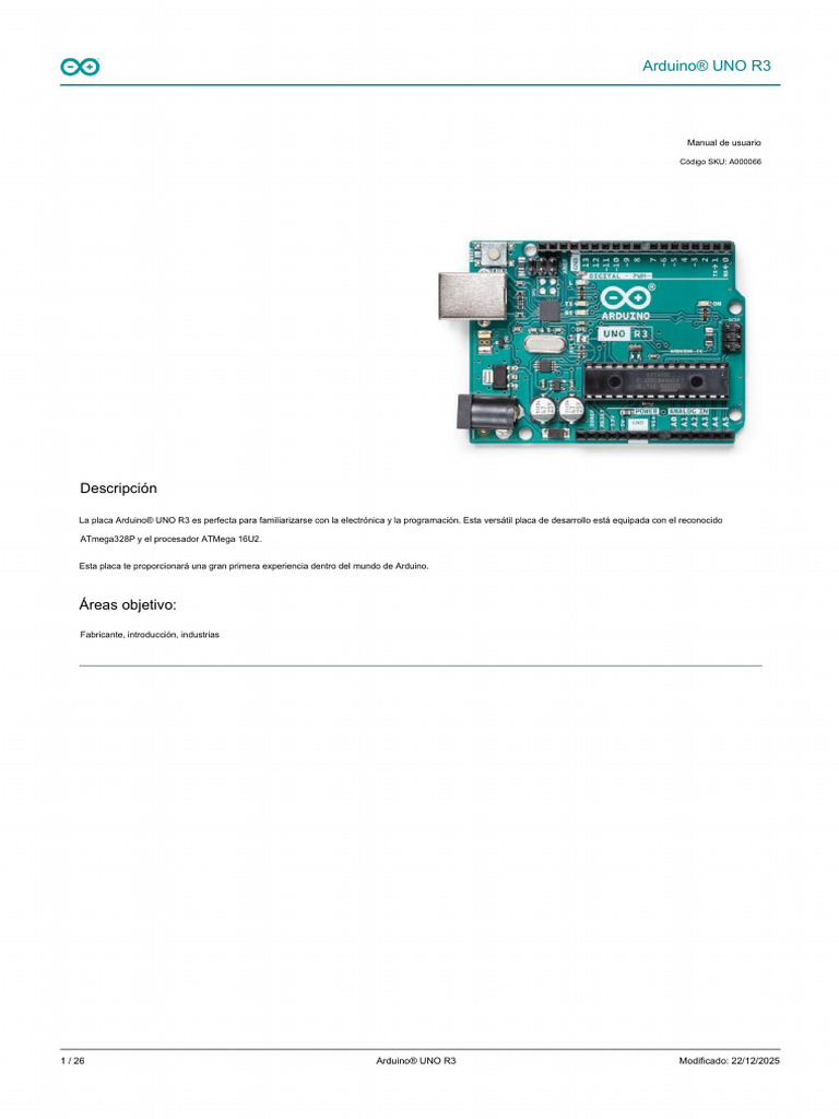Guía del Arduino UNO R3: Especificaciones y Usos | PDF | Arduino ...