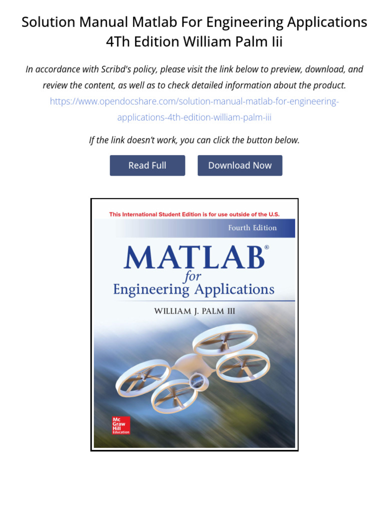 Solution Manual MATLAB for Engineering Applications 4th Edition William Palm Iii | PDF