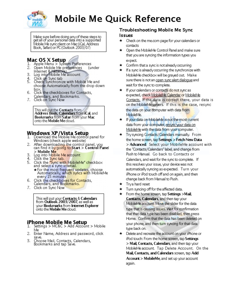 MobileMe Sync Setup & Troubleshooting Guide | PDF | Computer Related Introductions | Steve Jobs
