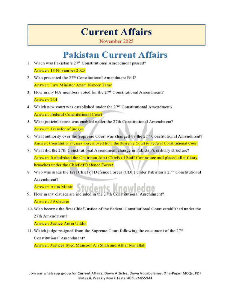 November 2025 - Full Month Current Affairs | PDF