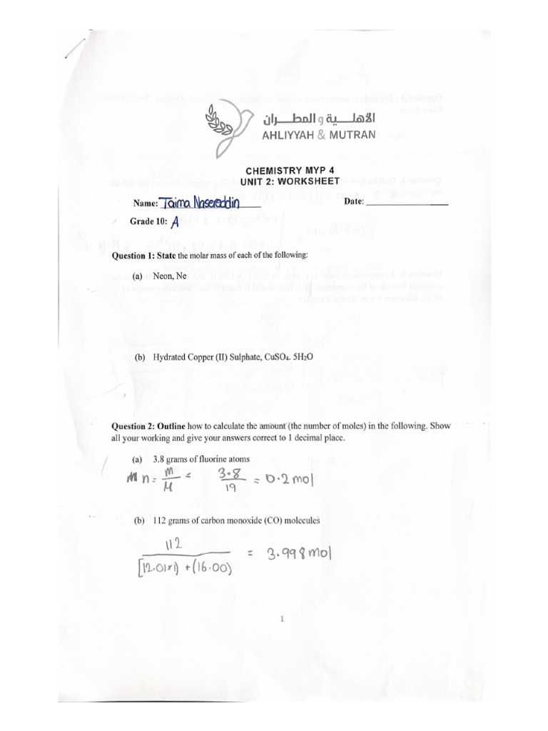 Unit 2 Revision Worksheet | PDF