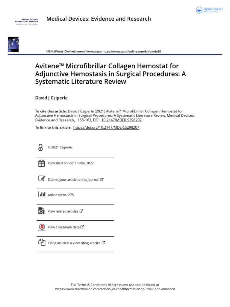 Avitene™ Collagen Hemostat Review | PDF | Hemostasis | Bleeding
