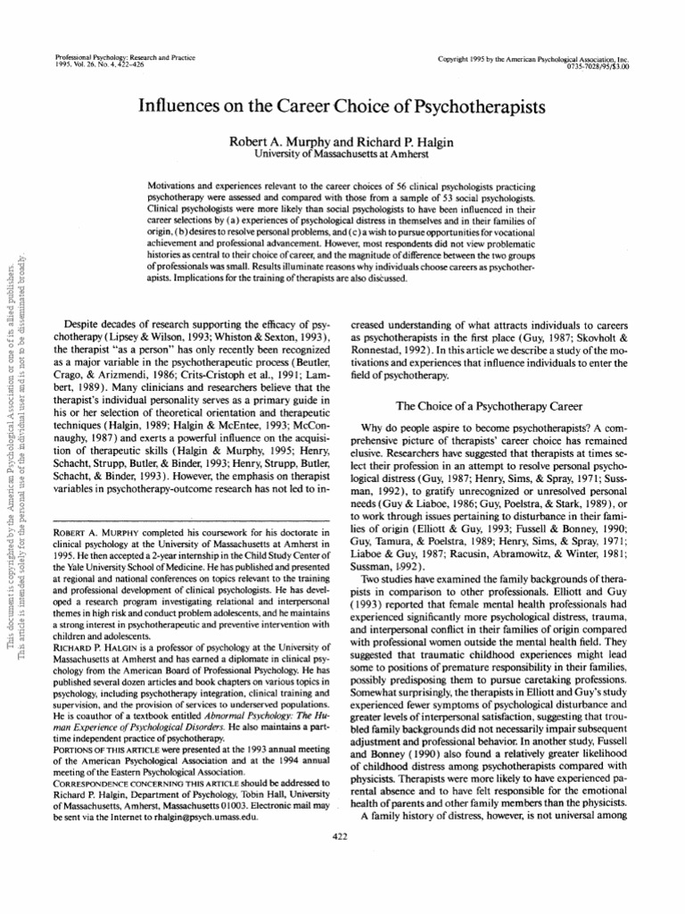 Murphy 1995 | PDF | Psychotherapy | Psychology