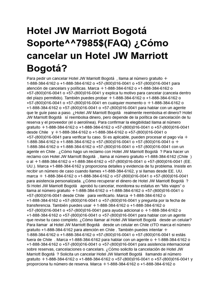 Hotel JW Marriott Bogotá Soporte^^7985$(FAQ) ¿Cómo cancelar un Hotel JW Marriott Bogotá? | PDF ...