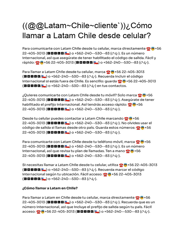 Latam~Chile~cliente`))¿Cómo llamar a Latam Chile desde celular? | PDF ...
