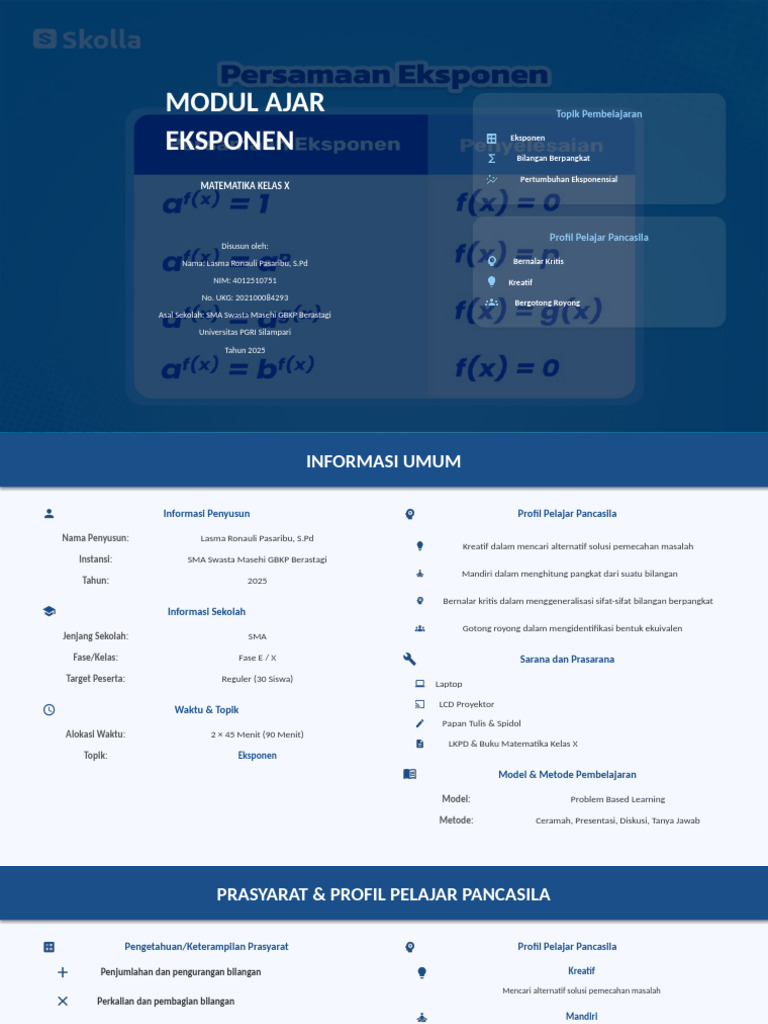 Modul Ajar Eksponen Matematika Kelas X | PDF