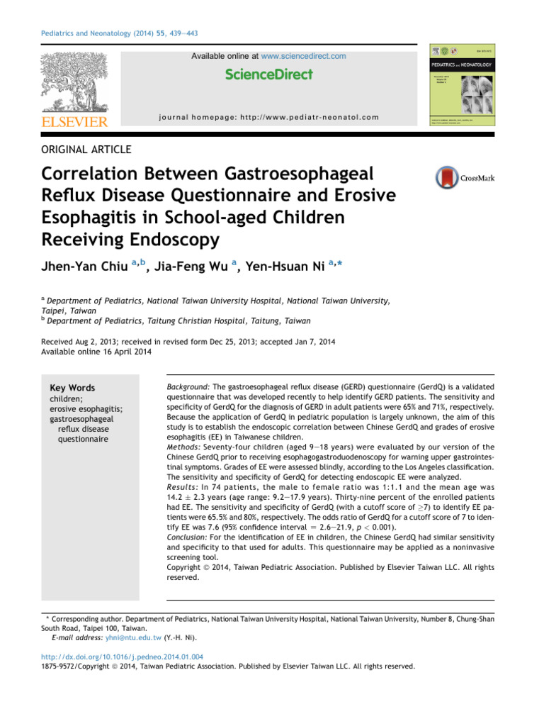GERD Questionnaire and Erosive Esophagitis in Children | PDF ...