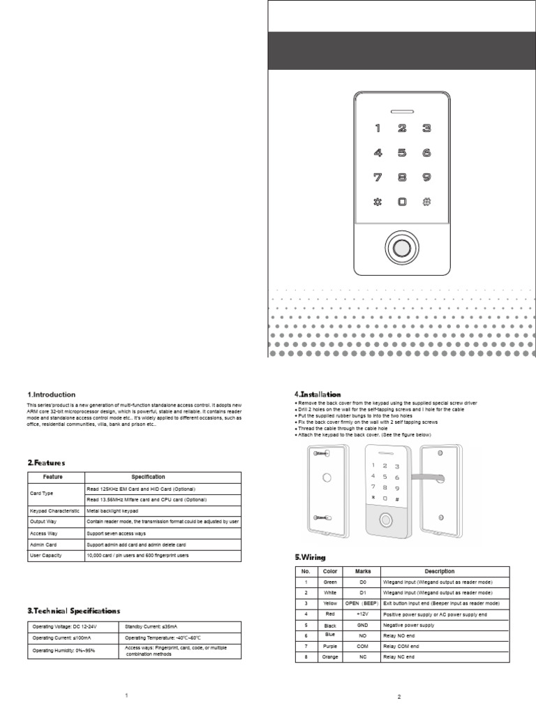 2_tf1 Tf2 Kf1 Kf5 Manual 2020.3.16日改 | PDF | Power Supply | Access Control