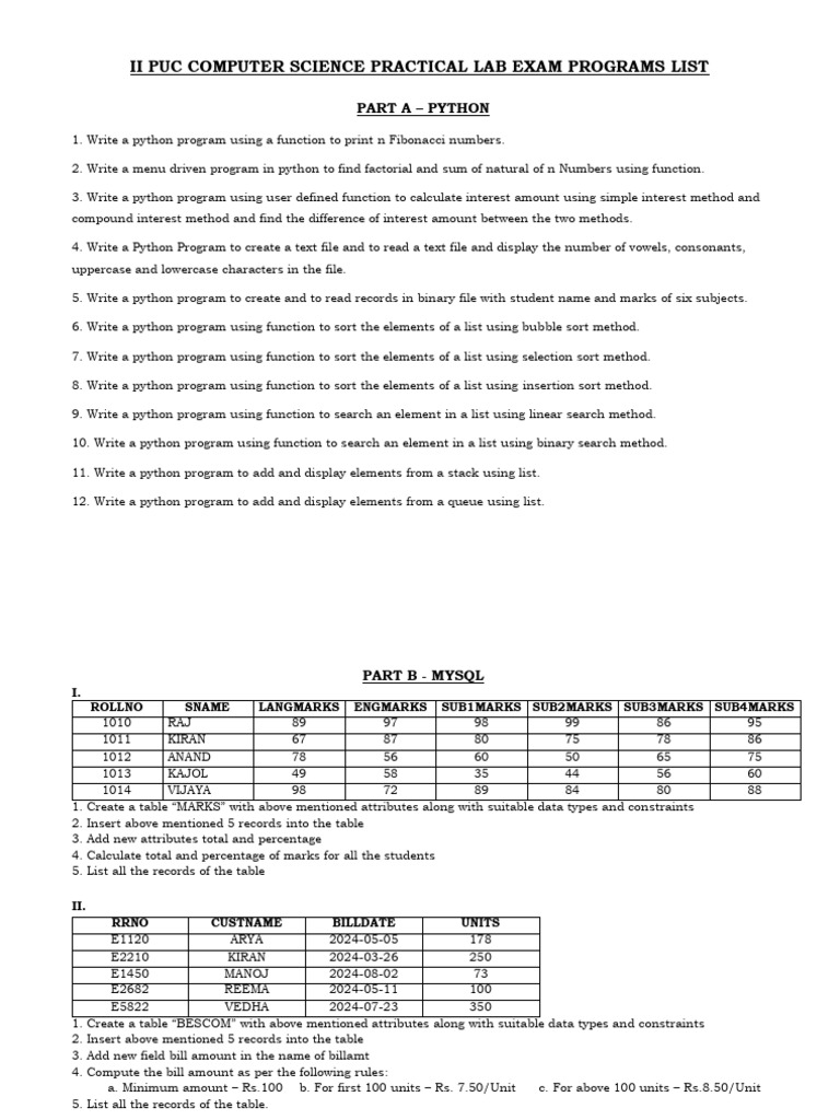 Python & MySQL Practical Lab Programs | PDF