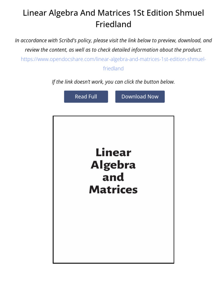 Linear Algebra and Matrices 1st Edition Shmuel Friedland | PDF ...