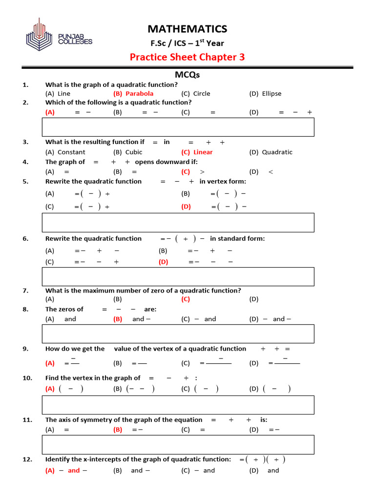 1st Year - Math - Practice Sheet - CH#3 | PDF | Equations | Function ...