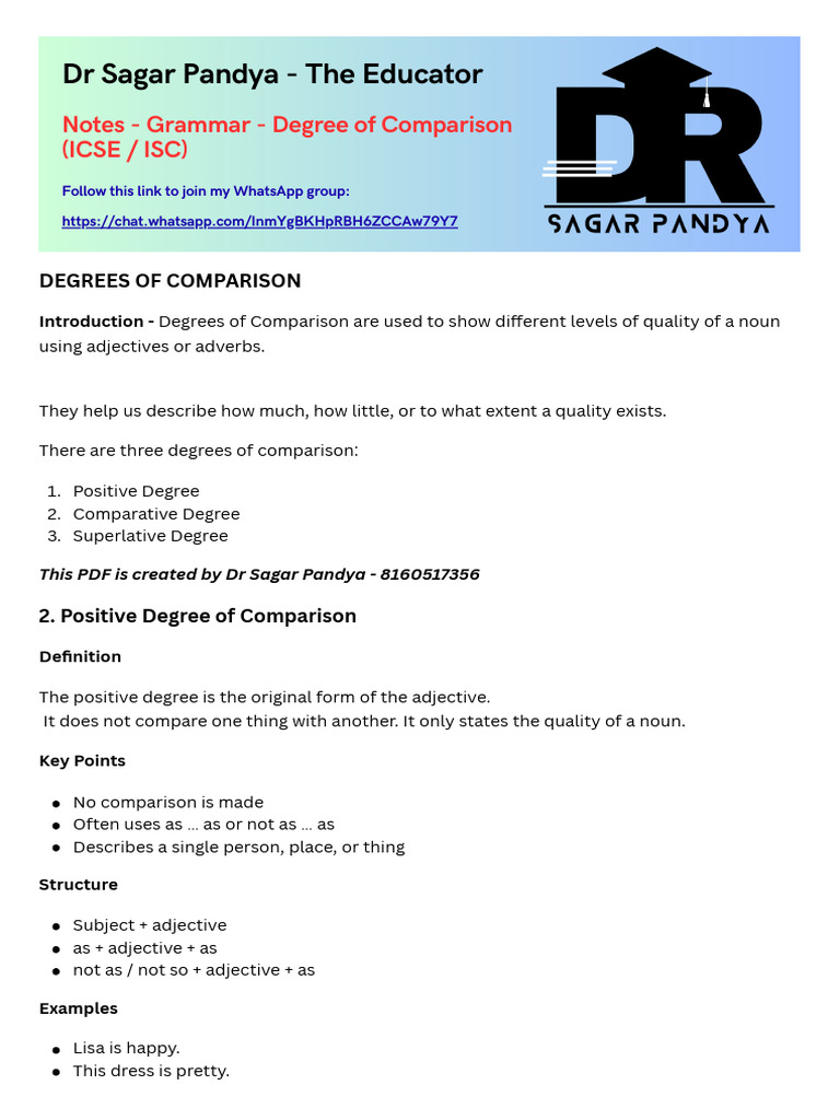 7 ICSE ISC - Grammar - Degree of Comparison by D_260117_151903 | PDF ...