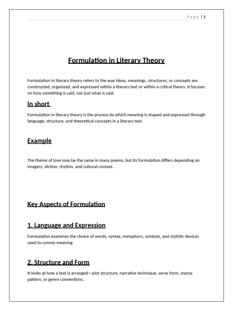 Understanding Formulation in Literary Theory | PDF