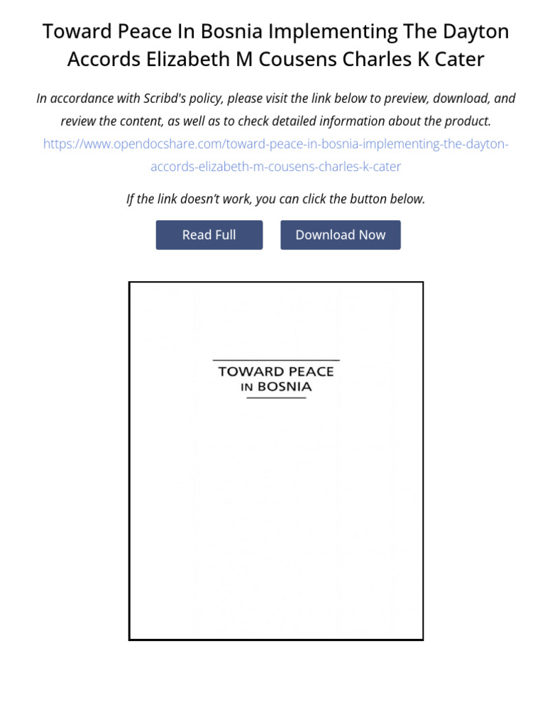 Toward Peace In Bosnia Implementing The Dayton Accords Elizabeth M ...