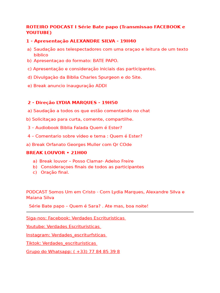 Copie de Roteiro Pod Cast | PDF