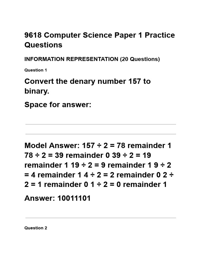 Computer Science Practice Questions | PDF | Data Compression | Computing