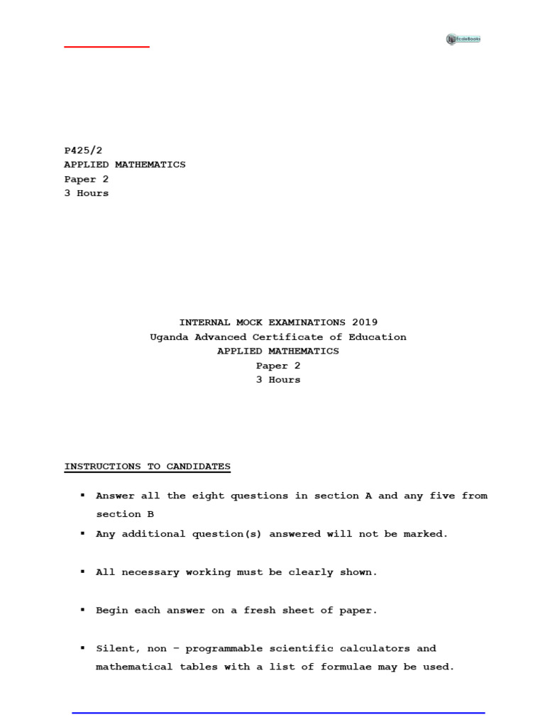 s.6 Maths Paper 2 Revision Past Papers (Ecolebooks.com) | PDF | Mathematics | Applied Mathematics