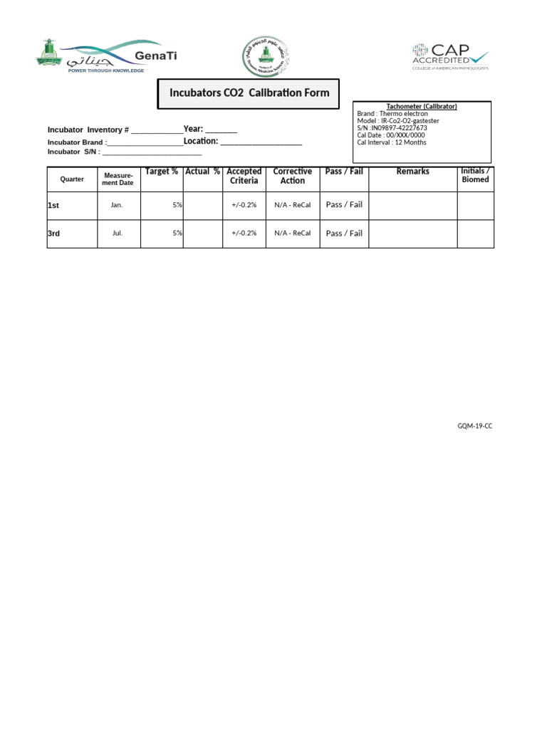 (GQM-19-CC)CO2 Calibration Form | PDF