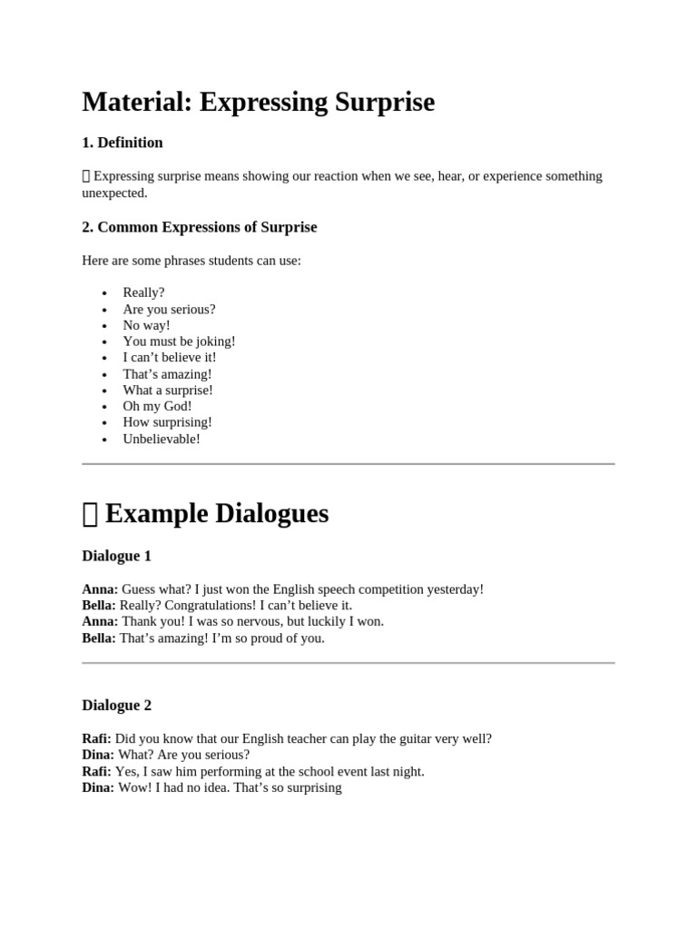 Expressions of Surprise for Students | PDF
