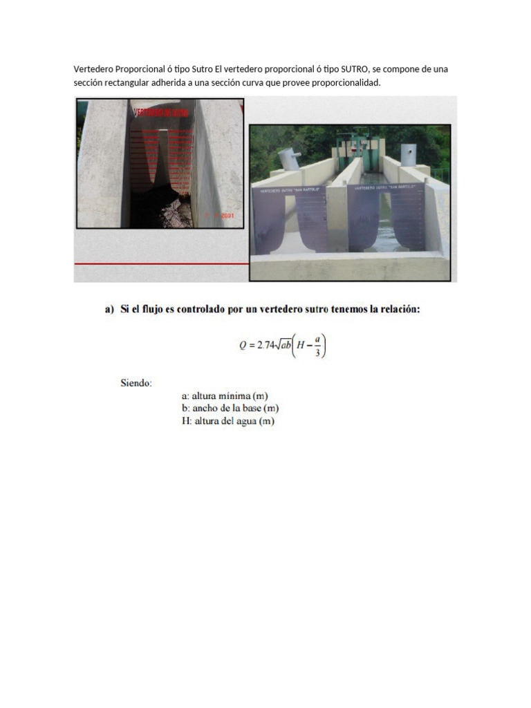 Vertedero Proporcional o Tipo Sutro Sutro | PDF