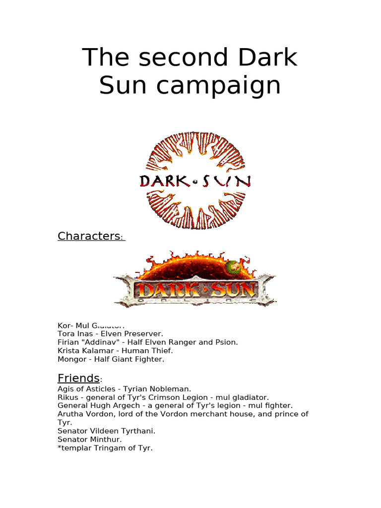 Dark Sun Campaign: Heroes of Tyr | PDF | Dwarf (Dungeons & Dragons)