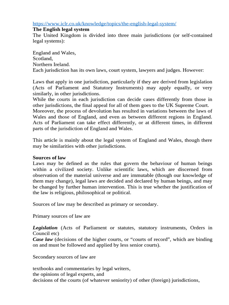 Overview of the English Legal System | PDF | Equity (Law) | Common Law