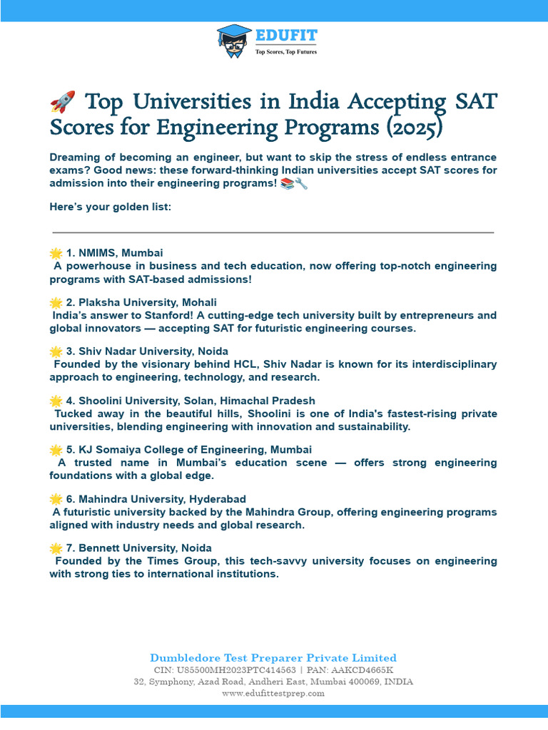 SAT-Accepting Engineering Universities in India | PDF