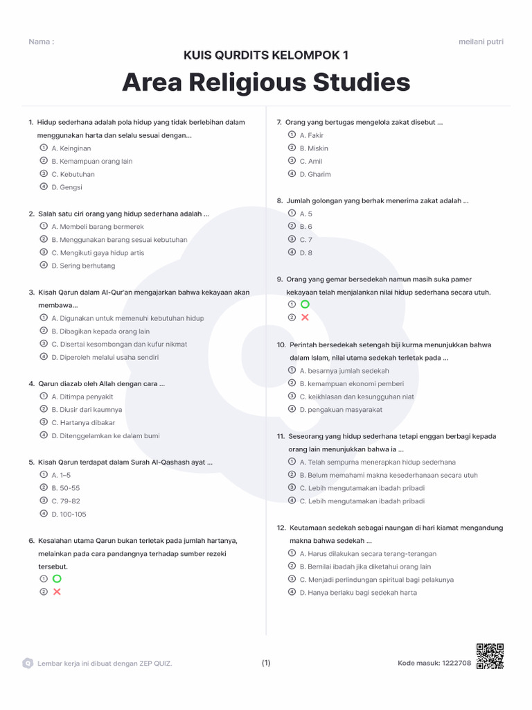 Quiz Worksheet (1) | PDF