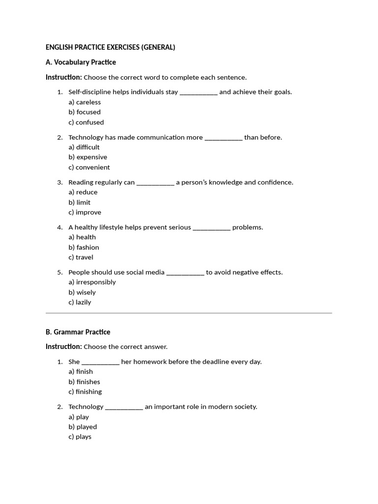 English Practice Exercises for Skills | PDF