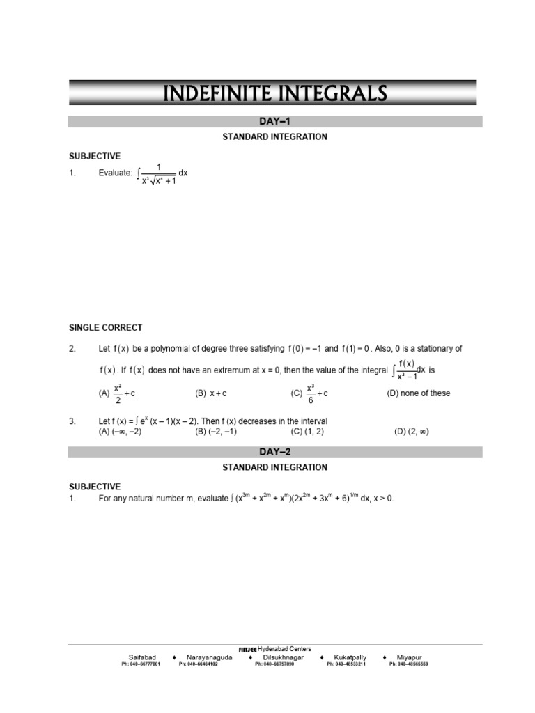 Indefinite Integrals Practice Problems | PDF | Trigonometric Functions ...