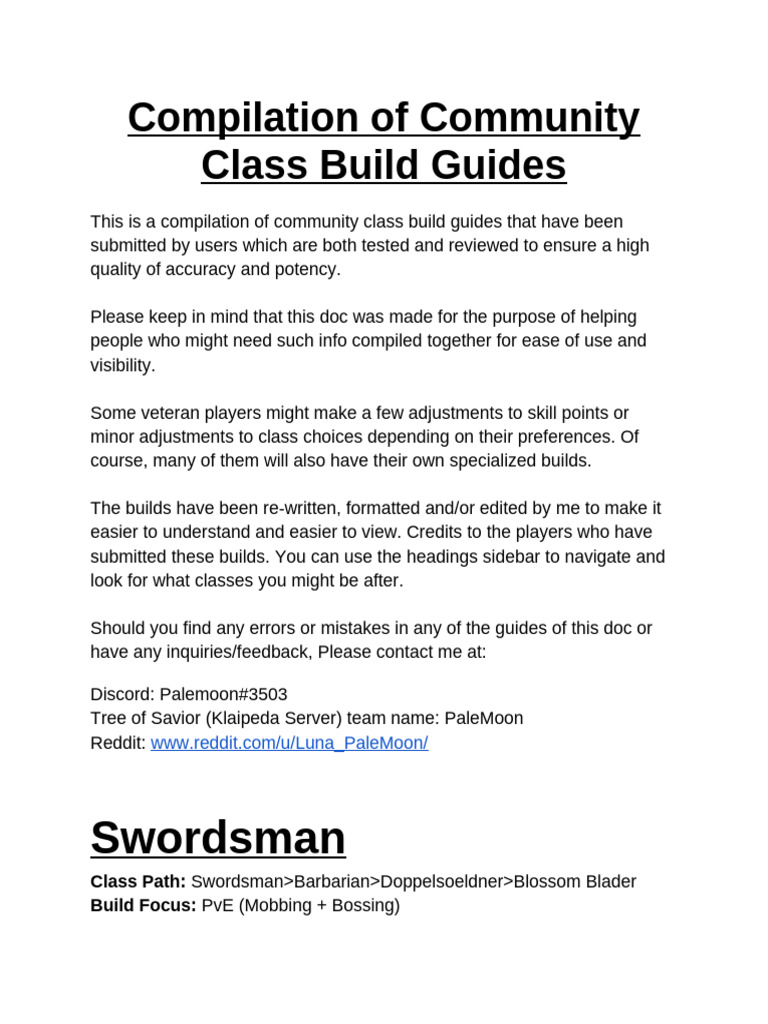 Community Class Build Guides for TOS | PDF | Magician (Fantasy)