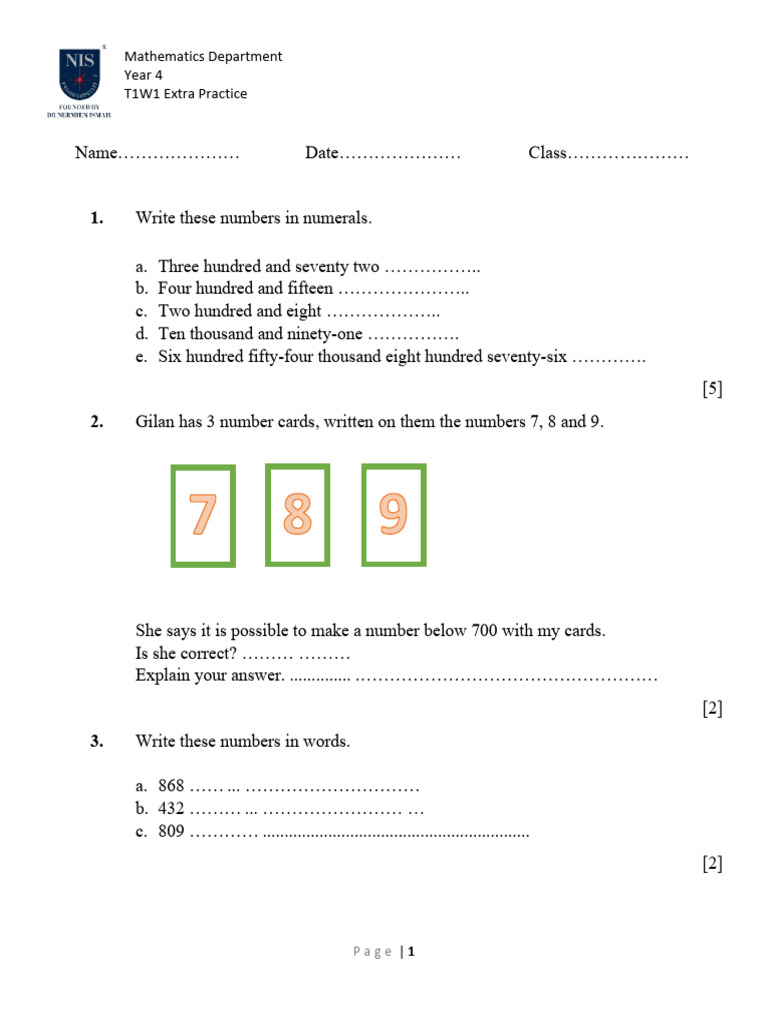 Grade 3 Term1 Revision Sheet | PDF | Number Theory | Elementary Mathematics