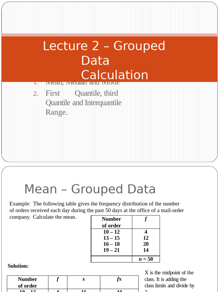 Grouped Data Calculation | PDF | Median | Statistical Theory
